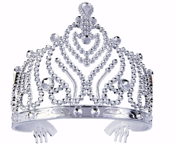 Plastic Tiara with Combs Silver - Mystique Costumes