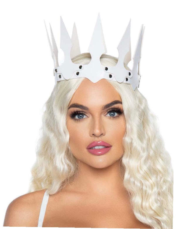 Faux Leather Spiked Crown White - Mystique Costumes
