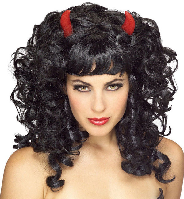 Fabulous Devil Wig Black with Horns - Mystique Costumes