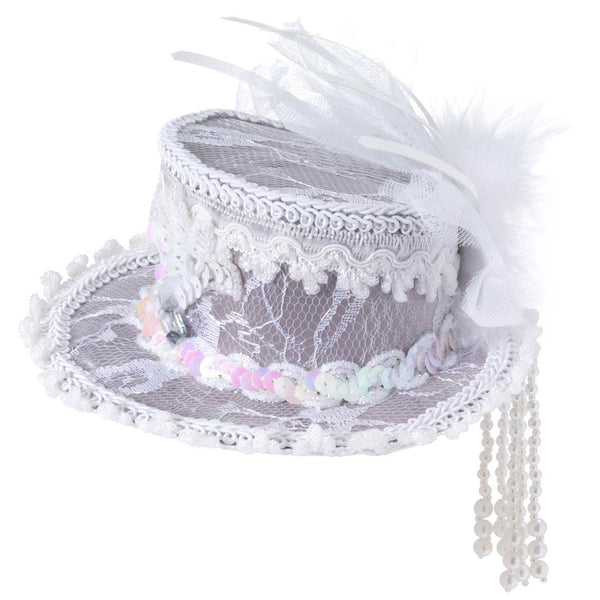 Mini Ghost Lace Top Hat White - Mystique Costumes