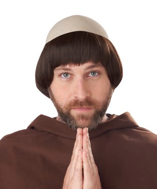 Medieval Friar Wig with Bald Cap Brunette - Mystique Costumes