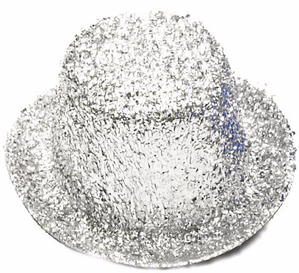 Mini Glitter Top Hat Silver - Mystique Costumes